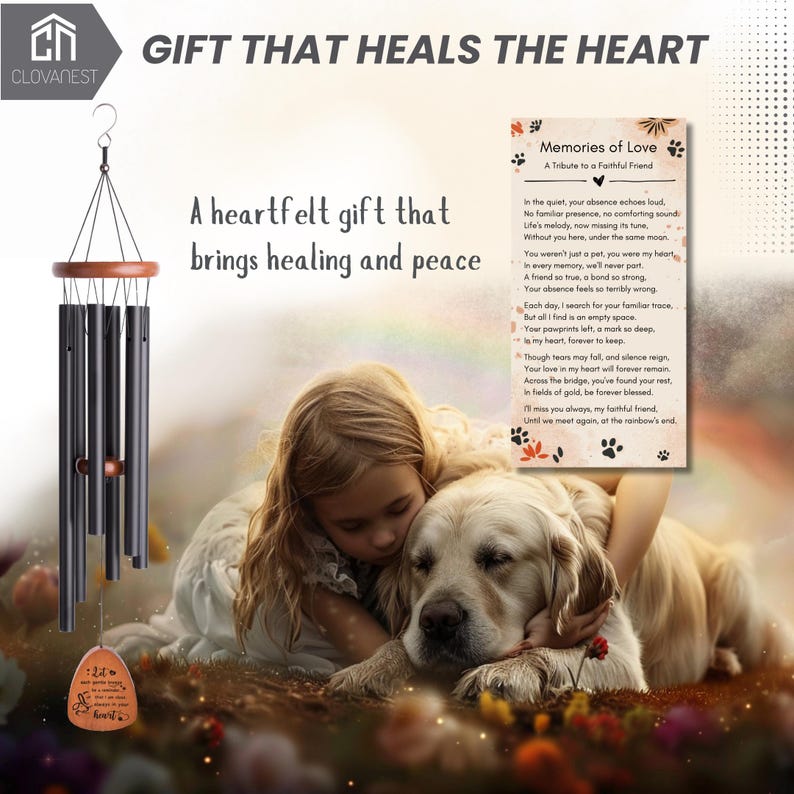 Dog Memorial Wind Chime: Remembrance Gift With Paw Bracelet & Poem for ...