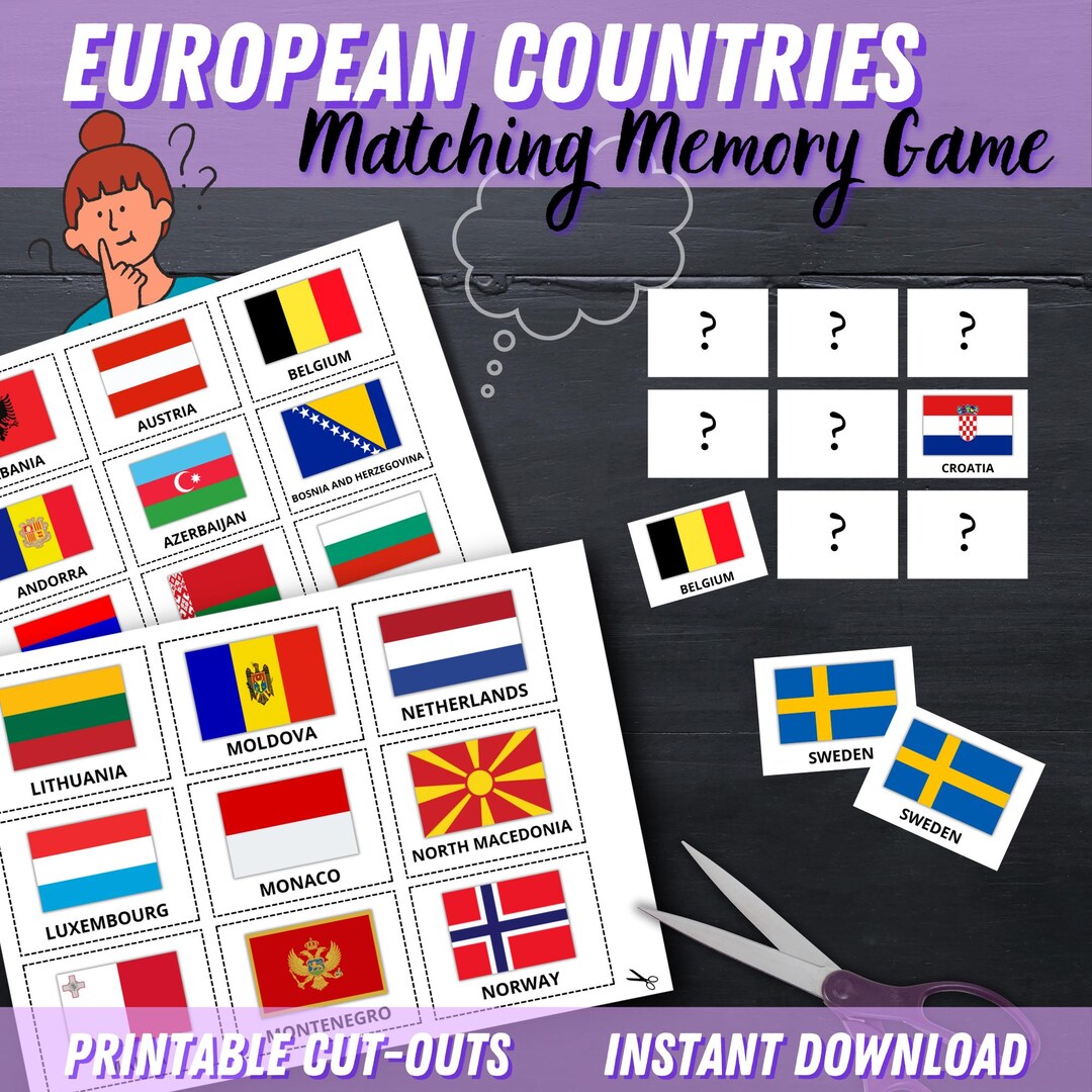 European Countries Matching Memory Game Europe Geography Activity ...