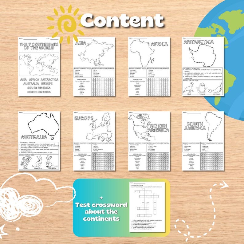 The 7 Continents of the World:coloring Worksheets for Kids. Educational ...