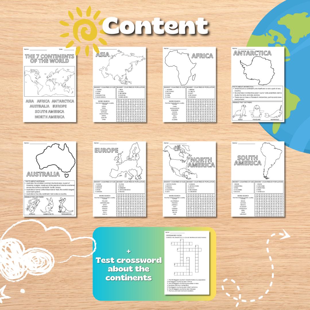 The 7 Continents of the World Coloring Worksheets for Kids Educational ...