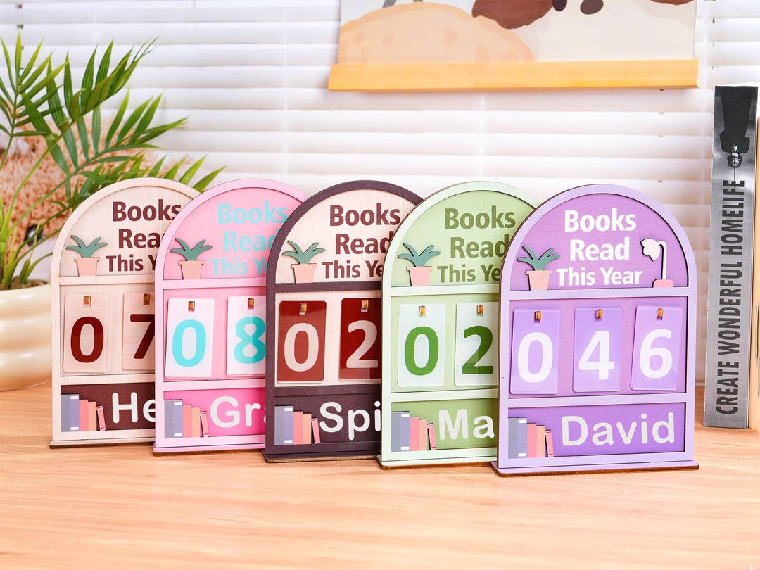Personalized Wooden Books Read Tracker Sign, Custom Book Counter ...