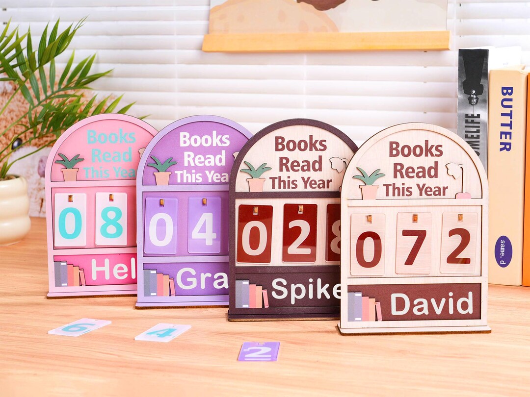 Custom Wooden Books Read Tracker Sign, Personalized Book Counter ...
