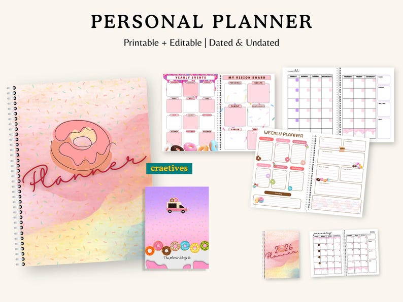 Donut Personal Planner 2026 Dated and Undated | Monthly, Weekly, Vision ...