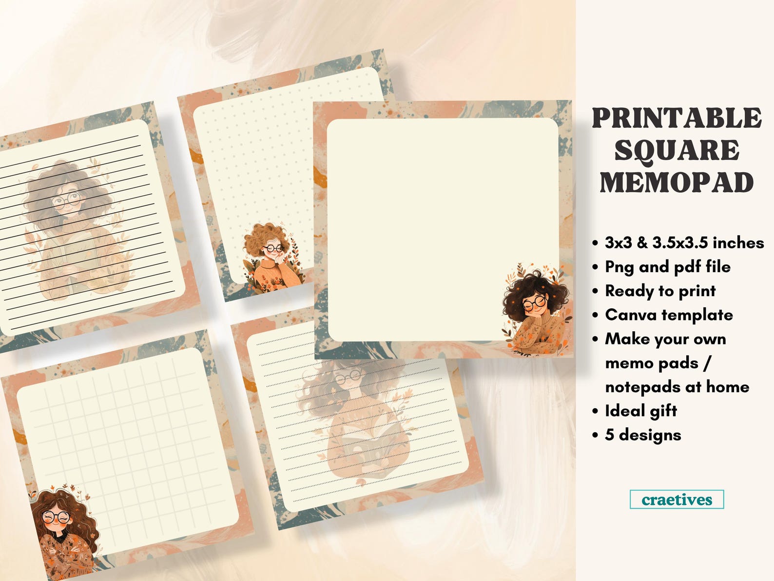 Cozy Girl Printable Notepad Bundle | Fall Aesthetic Memo Pads (digital ...