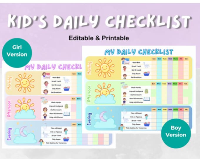 Editable Kids Daily and Weekly Chore Chart,daily Checklist for Kids ...