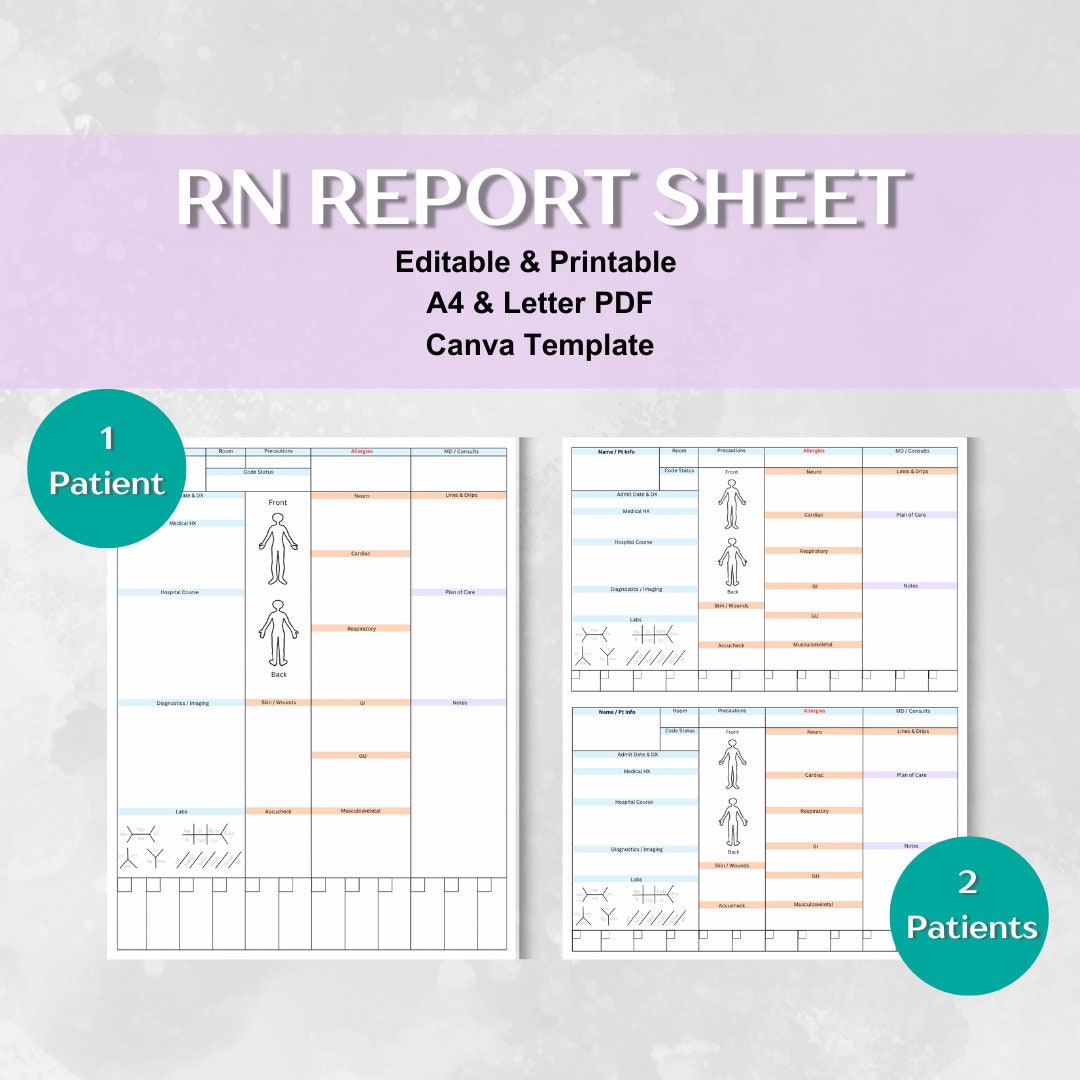 Nurse Report Sheet ICU Nurse Brain Sheet Critical Care RN Sbar Med Surg ...