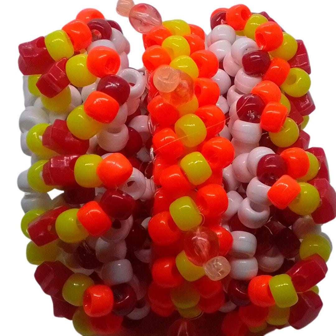 Orange Red Kandi Rotator Cuff With White and Yellow Pony Beads - Etsy