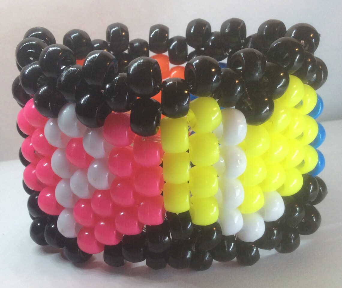 Kandi Cuff Rave Bracelet PLUR in Neon Hearts Stretchy String - Etsy