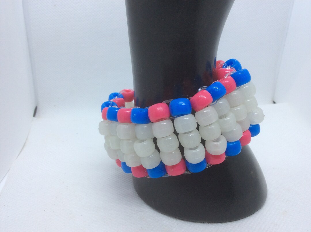 Kandi Mini Cuff Ladder Stitch Glow White/neon Pink/neon Blue Pony Beads ...