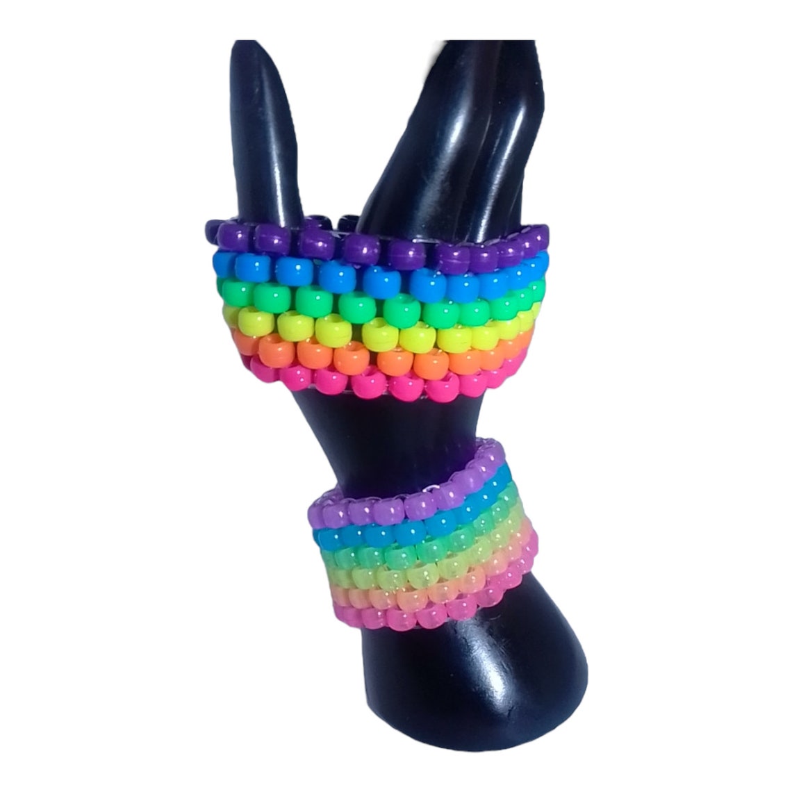 2 Rainbow Pride Kandi Cuffs-glow and Neon EDC Kandi - Etsy