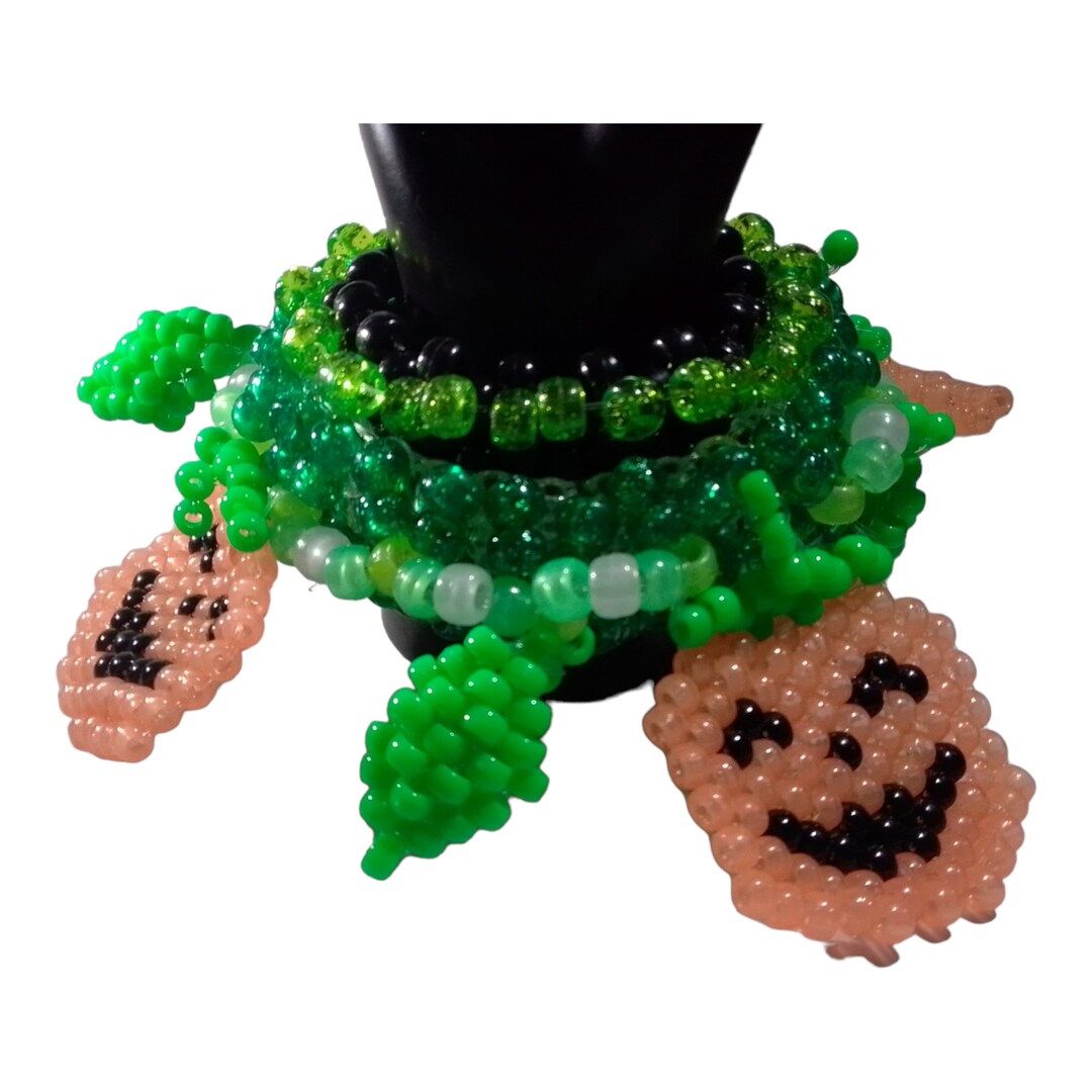 3d Kandi Rotating Cuff-4 Bead Glow Pumpkins-neon Green Leafs-halloween ...