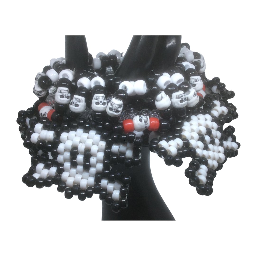 Epic Kandi UFO Cuff Bracelet With 5 Beaded Skull and Bones Around and ...