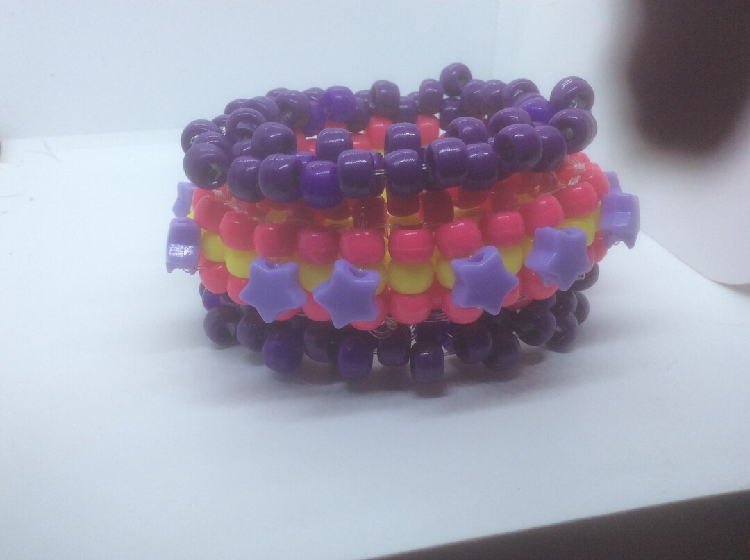 Kandi Rotating Cuff Pink Purple Neon Yellow Kandi Bracelet Stim ...