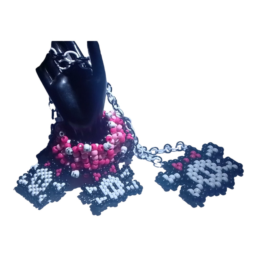 Epic Kandi UFO Cuff and Skull Necklace W/pink Bow Skulls EDC Pony Beads ...