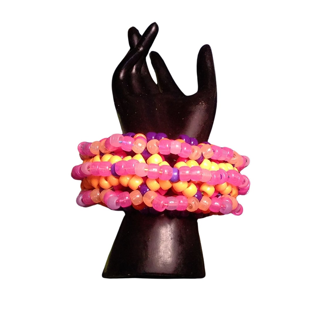 3D Kandi Cage Cuff-purple/pink/orange Pony Beads-glow in Dark EDC ...