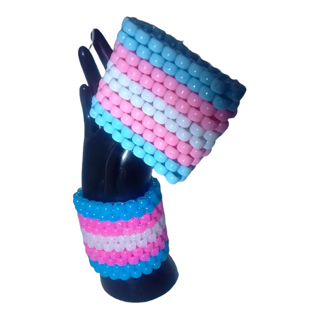 Trans Pride Kandi Cuffs – Glow & Neon Beaded Bracelets, Upper Arm Band ...