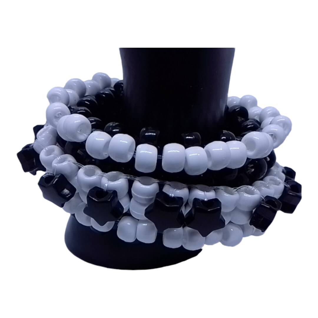 Kandi Rotating Cuff Black and White Kandi Bracelet Stim/fidgeting Spin ...
