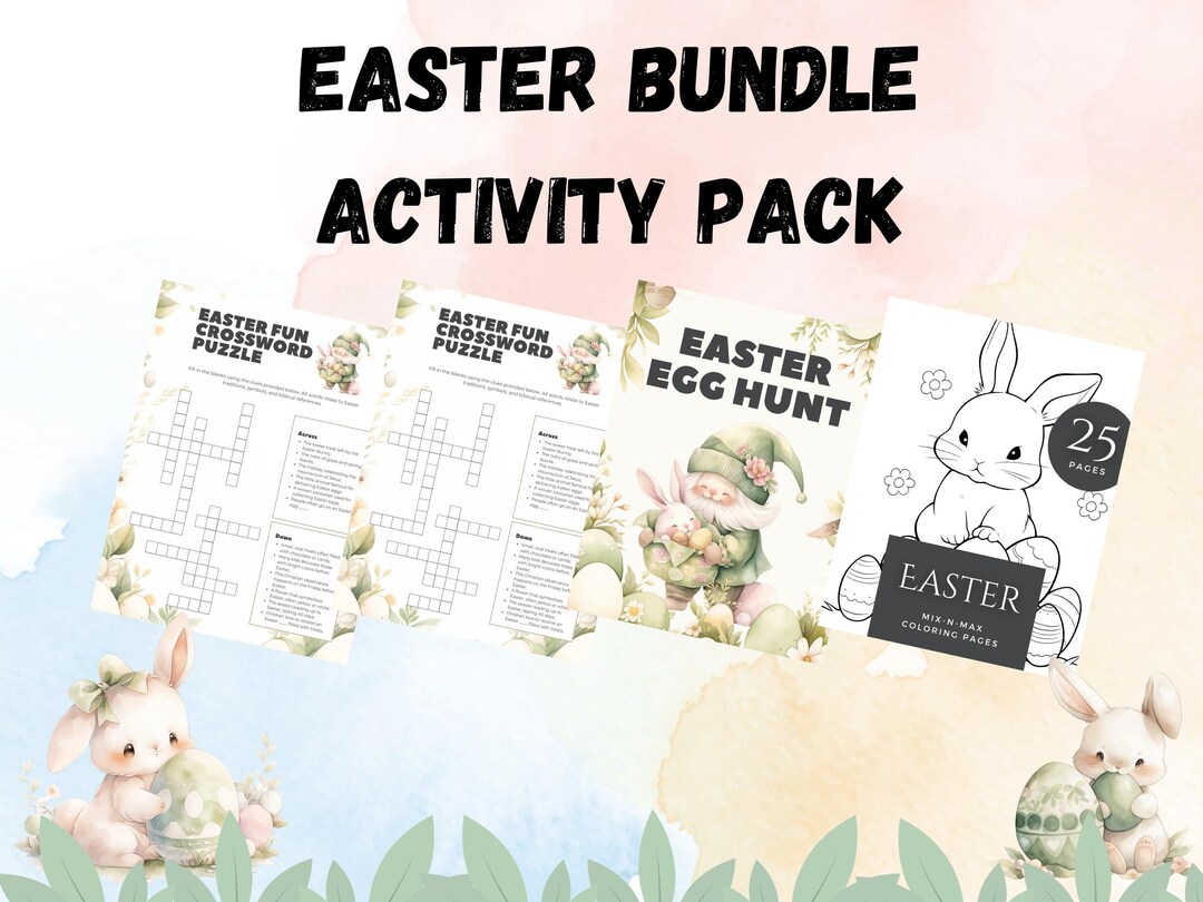 Easter Printable Activity Pack Bundle, Egg Hunt, Crossword Puzzle, Coloring Pages, Canva ...