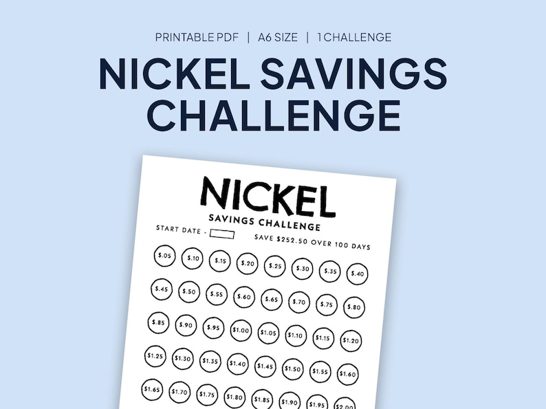 Nickel Savings Challenge Printable, Mini Savings Challenge, Coin ...