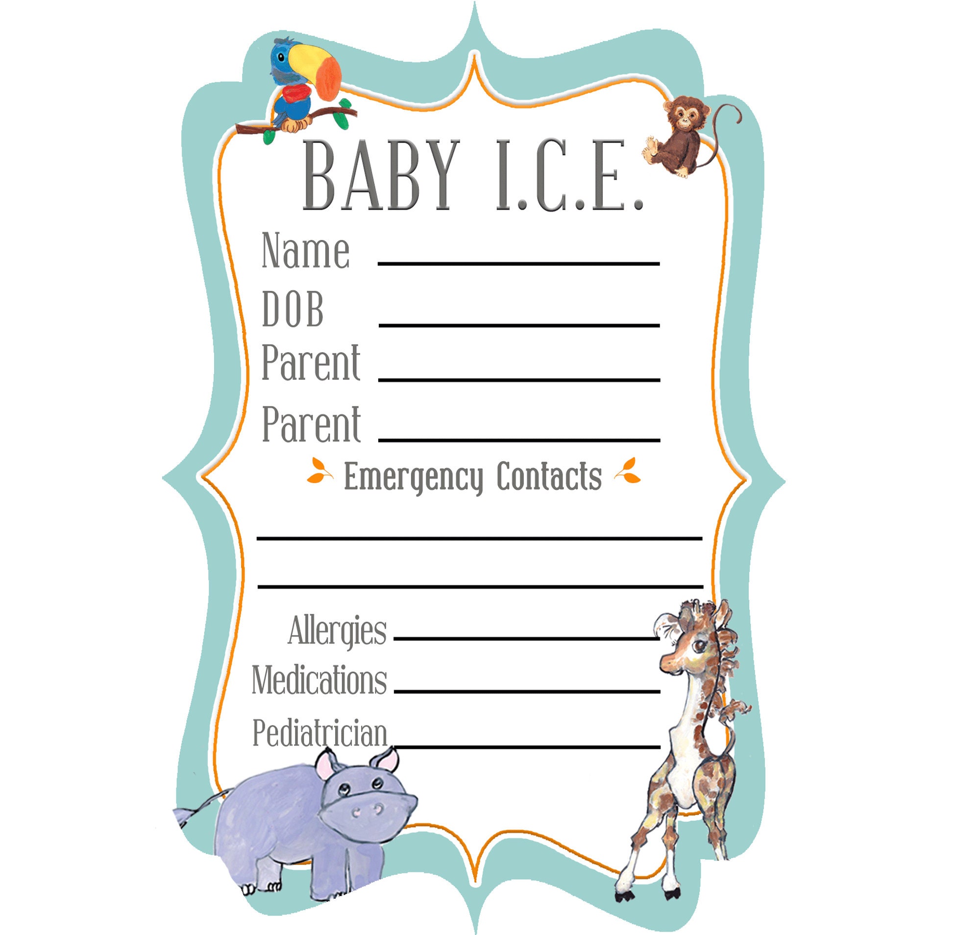 Baby In Case of Emergency Labels Infant Car Seat I.C.E tags | Etsy