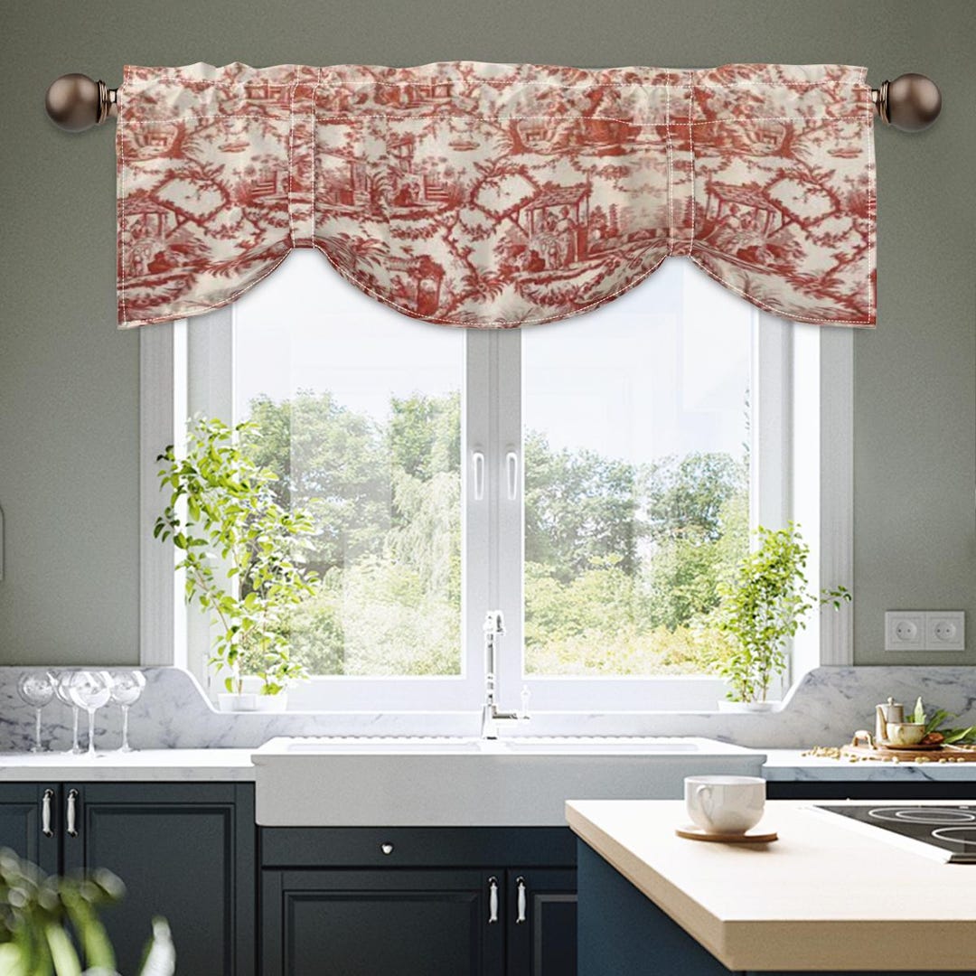 Stunning Red Toile Chinoiserie Heritage Tie up Valance Cottage - Etsy