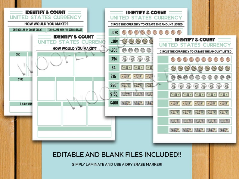 Kids US Currency Learning Pages - Count and Identify US Money - Paper ...