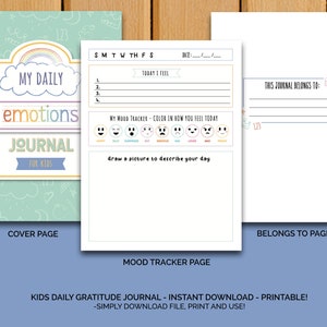 Kids/tweens Emotions and Gratitude Journal - 8.5x11 - INSTANT Download ...