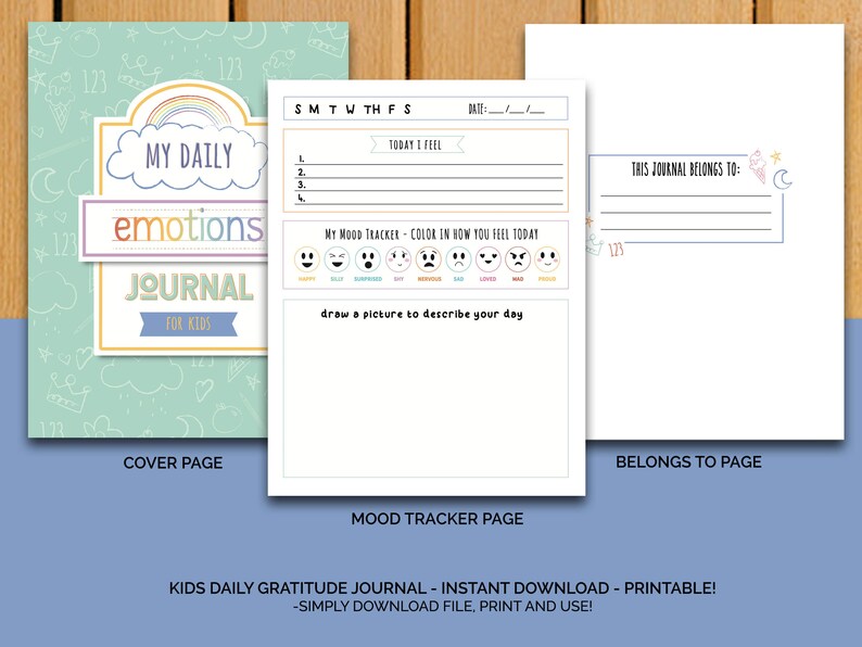 Kids/tweens Emotions and Gratitude Journal - 8.5x11 - INSTANT Download ...