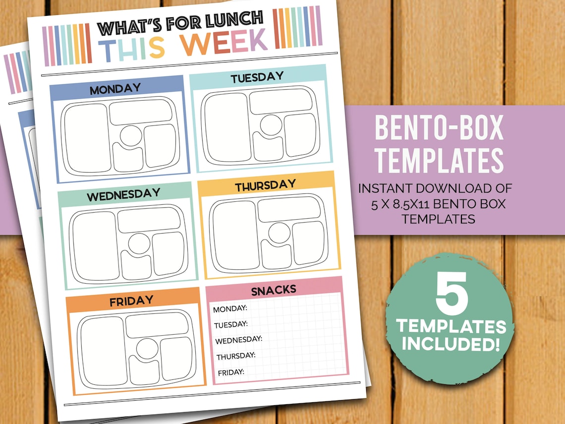 Bento Box Lunch Templates 5 Layouts Included Yumbox - Etsy