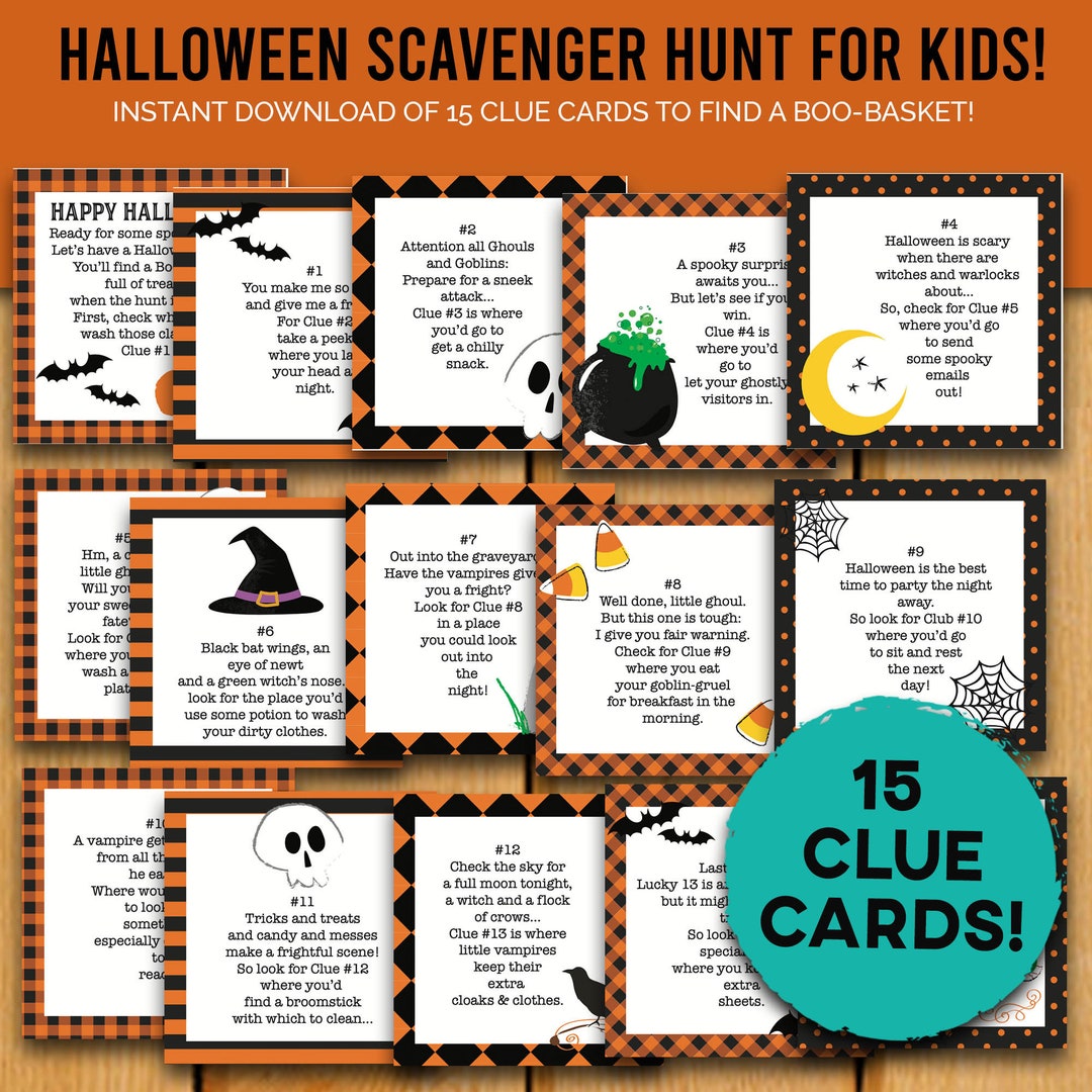 Halloween Scavenger Hunt for Kids- 8.5x11 - INSTANT Download - 15 Clue ...