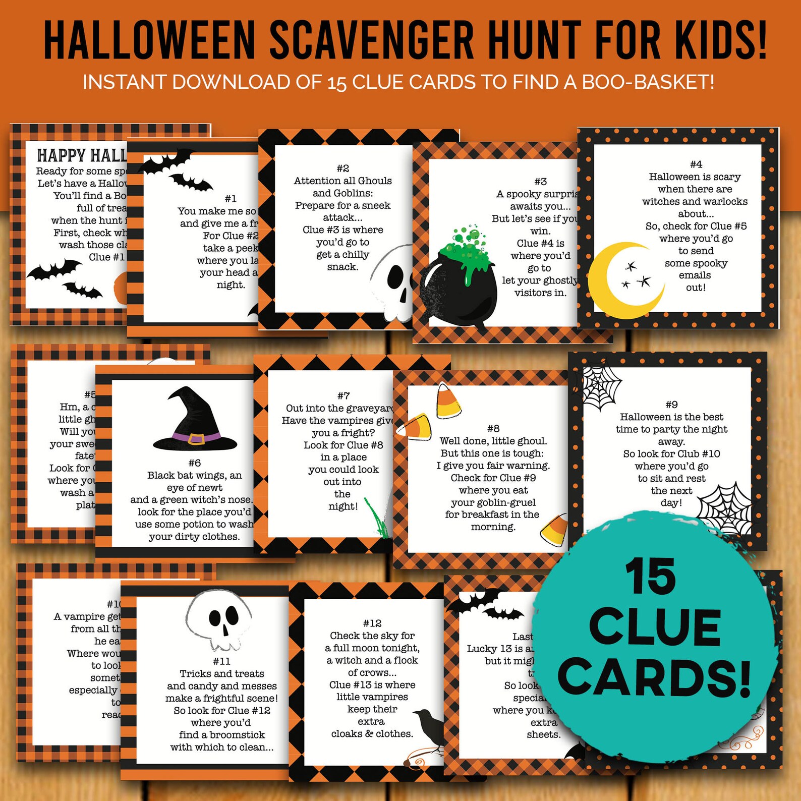 Halloween Scavenger Hunt for Kids- 8.5x11 - INSTANT Download - 15 Clue ...