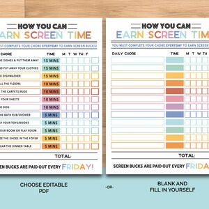 Screen Time Checklist for Kids & Teens - Kids Chore Chart - How to Earn ...