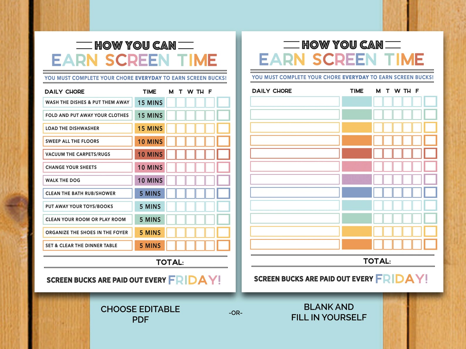 Screen Time Checklist Kids & Teens How to Earn Screen Time - Etsy