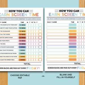 Screen Time Checklist Kids & Teens How to Earn Screen Time BUNDLE Plus ...