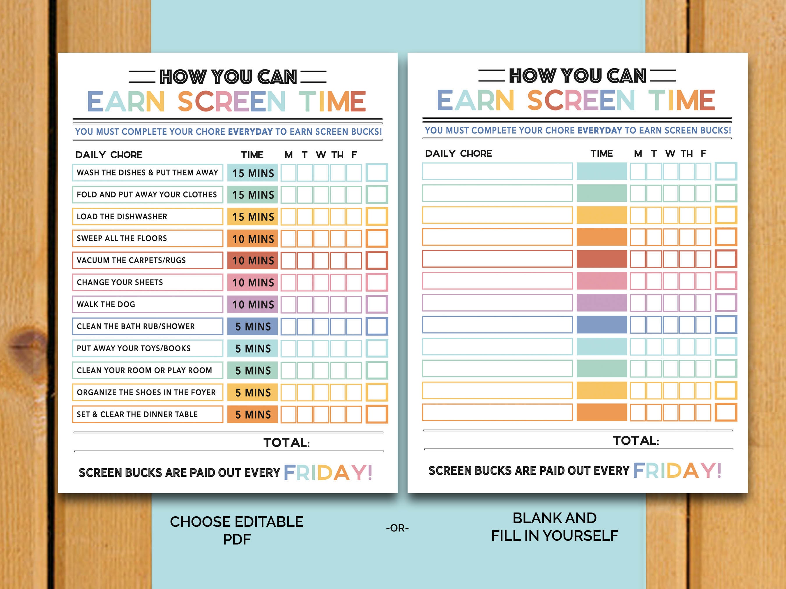 Screen Time Checklist Kids & Teens How to Earn Screen Time BUNDLE Plus ...