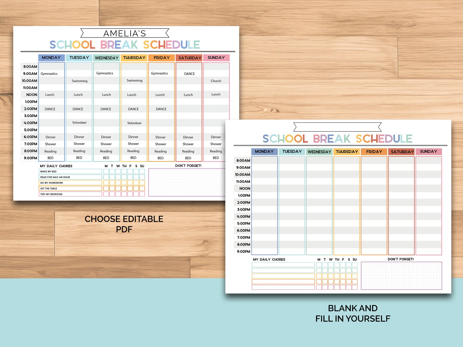 School Break Schedule | Weekly Schedule Layout | Kids, Tweens & Teens ...