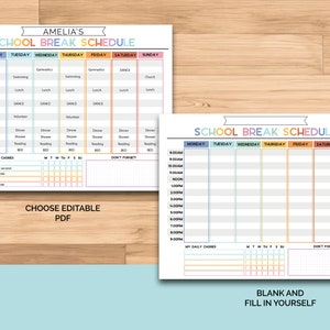 School Break Schedule | Weekly Schedule Layout | Kids, Tweens & Teens ...