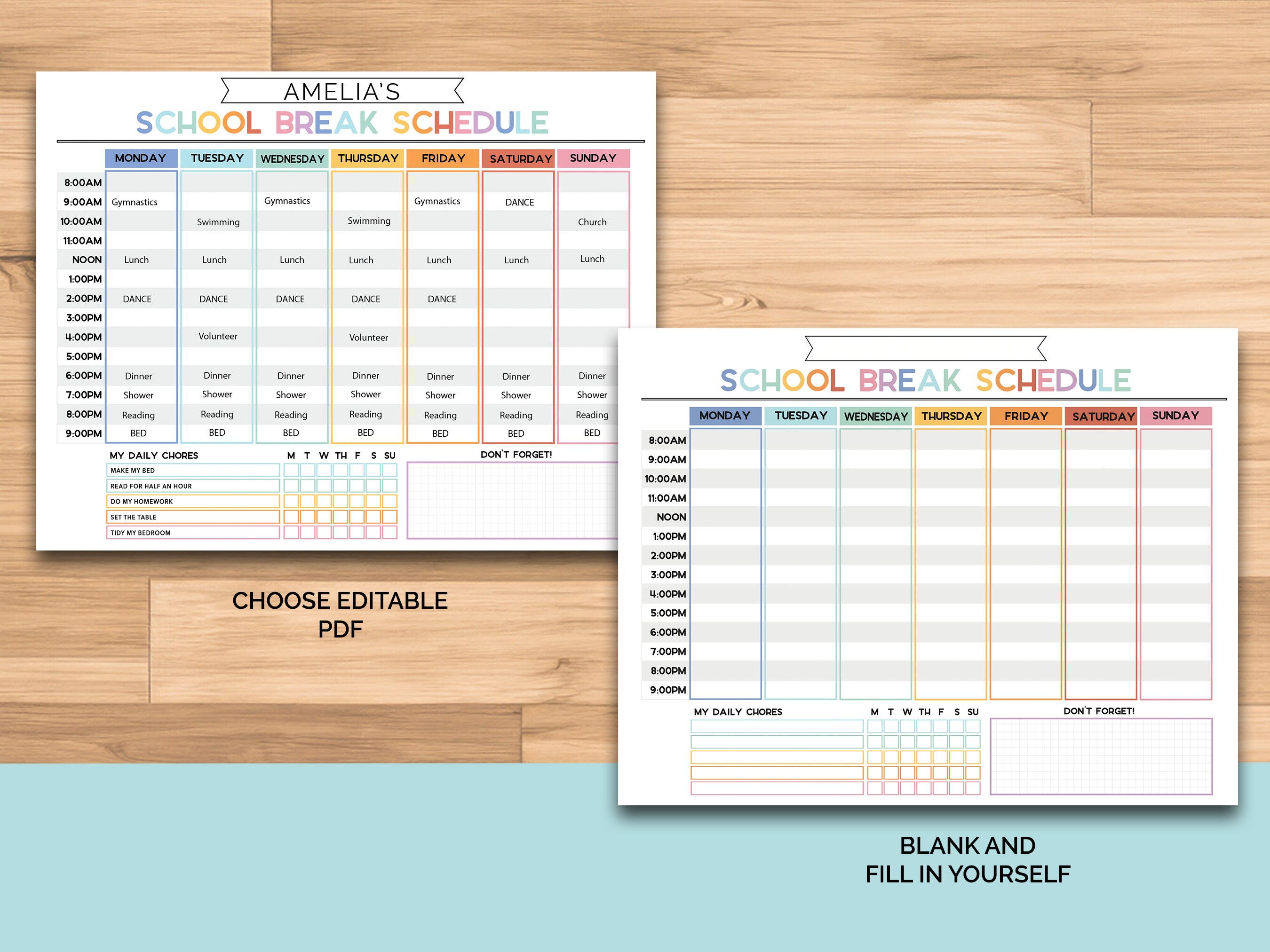 School Break Schedule | Weekly Schedule Layout | Kids, Tweens & Teens ...