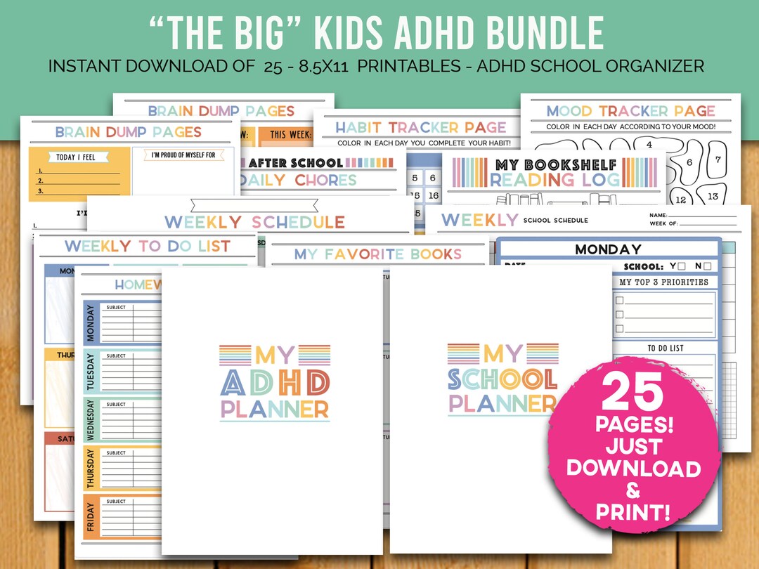Kids Adhd/school Planner and Organizer - 25 Pages! - 8.5x11 ...