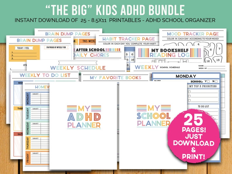 Kids Adhd/school Planner and Organizer - 25 Pages! - 8.5x11 ...