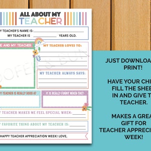 Teacher Appreciation Week Printable, All About My Teacher Template ...