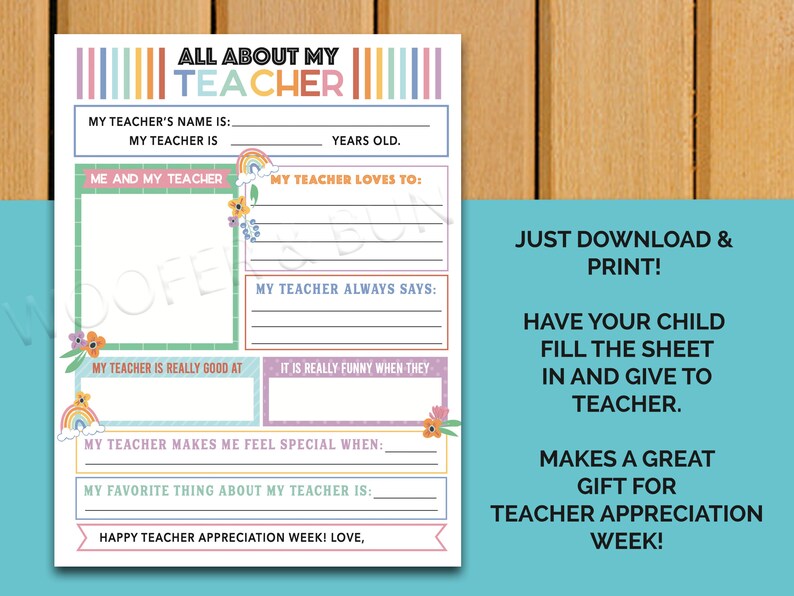 Teacher Appreciation Week Printable, All About My Teacher Template ...