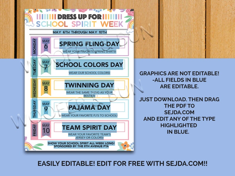 School Spirit Planner & Template 8.5x11 Elementary Teacher PTA PTO ...