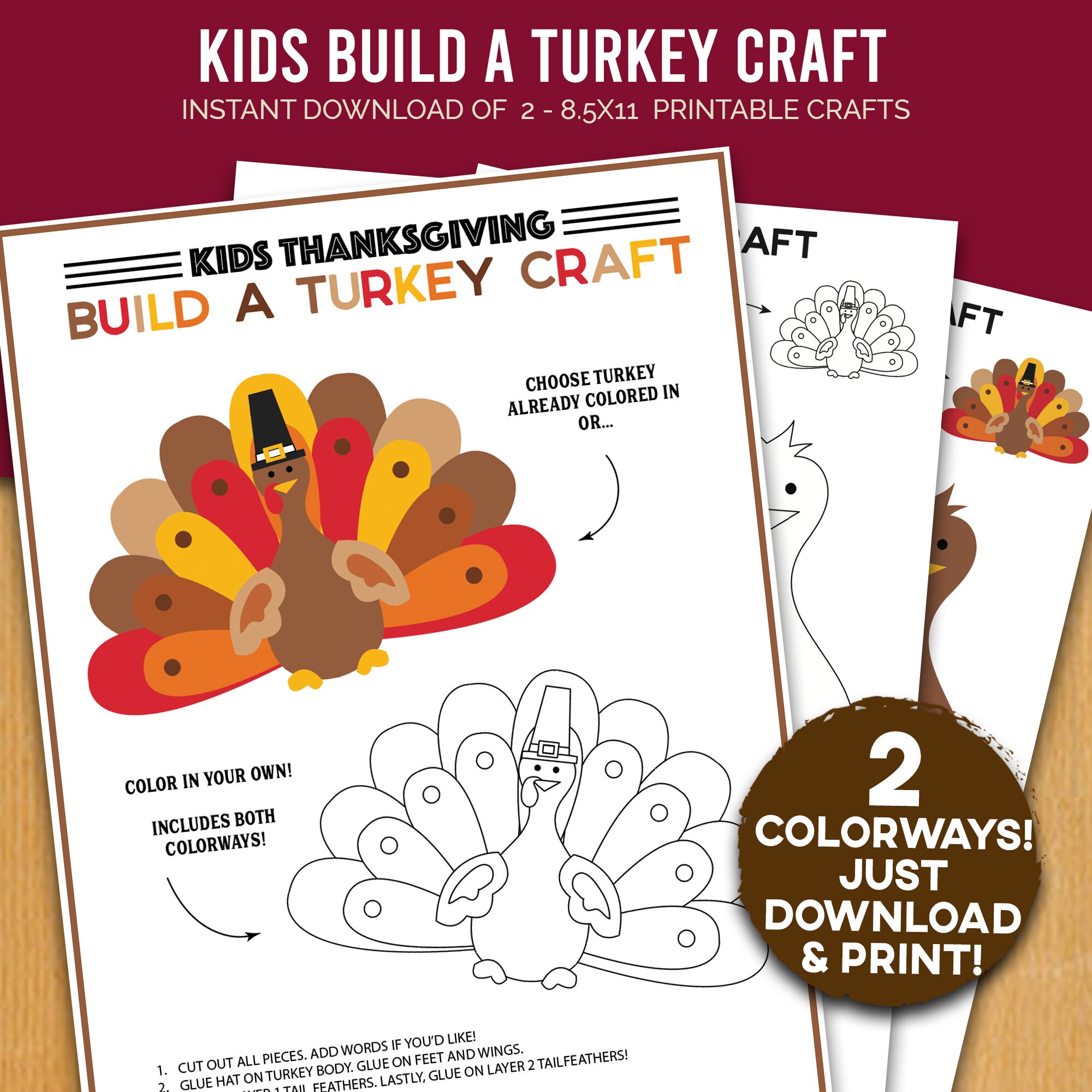 KIDS Build a Turkey Craft for Thanksgiving - Autumn Craft - Turkey ...