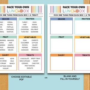 Kids Lunch Box Planner Bundle - 3pages - School Lunch Choices for Kids ...