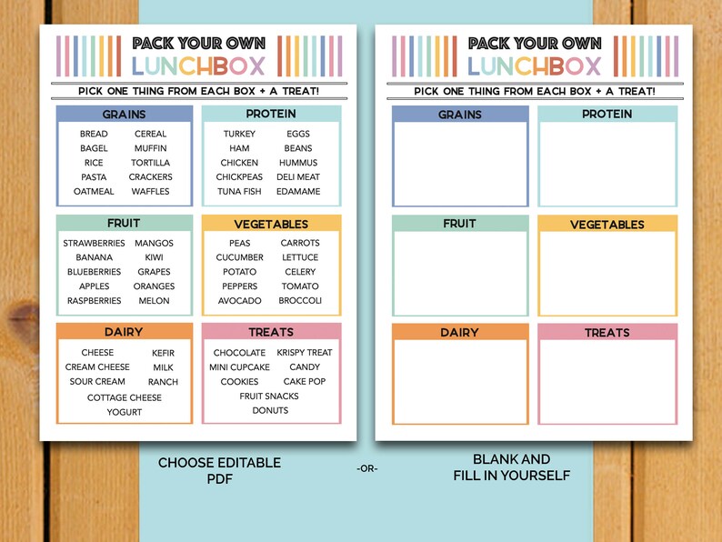 Kids Lunch Box Planner Bundle - 3pages - School Lunch Choices for Kids ...