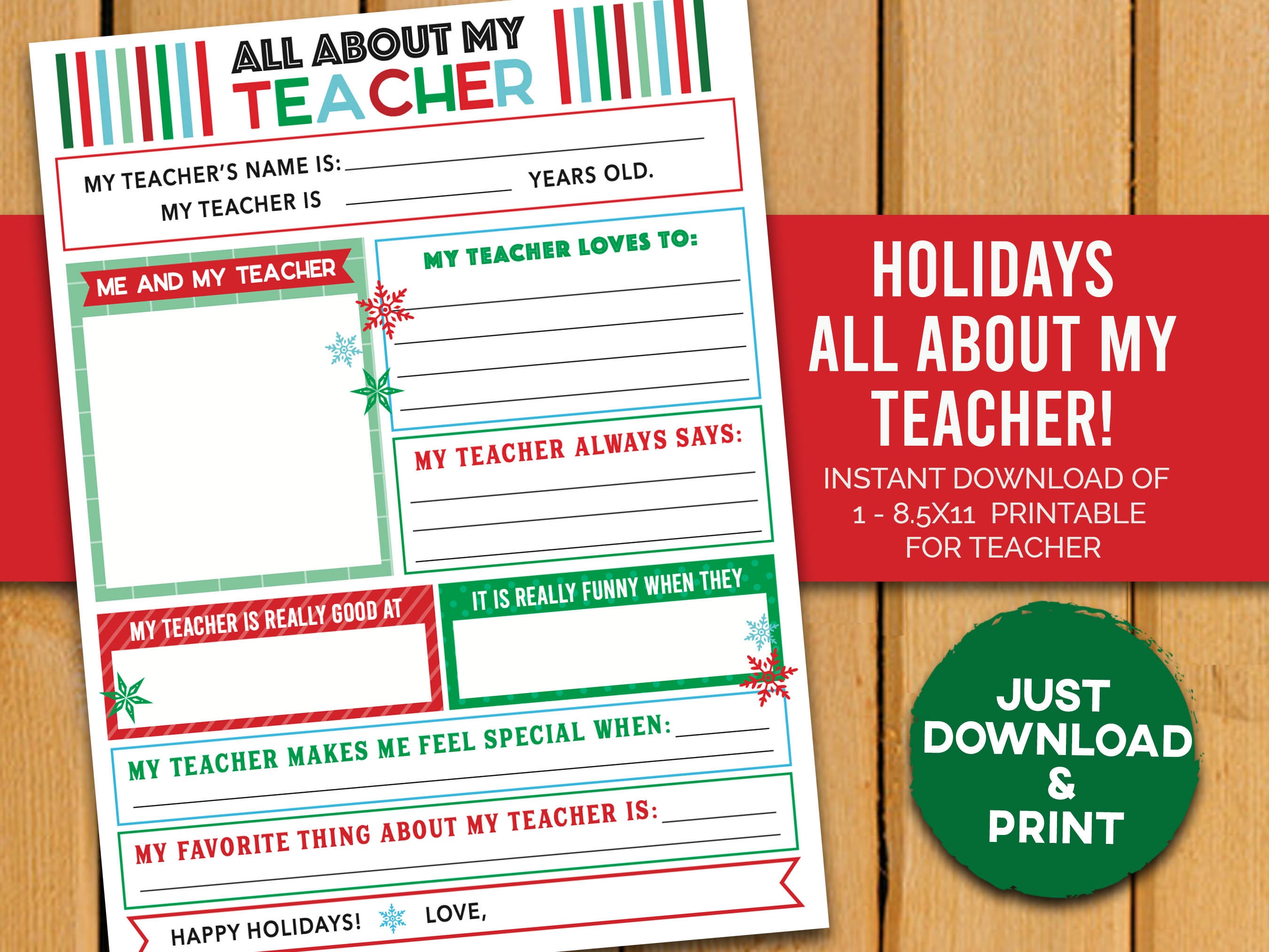 All About My Teacher - Holiday Edition - Teacher Questionnaire and ...