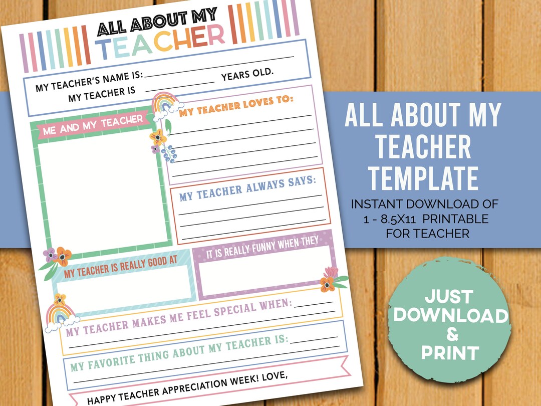 Teacher Appreciation Week Printable, All About My Teacher Template ...
