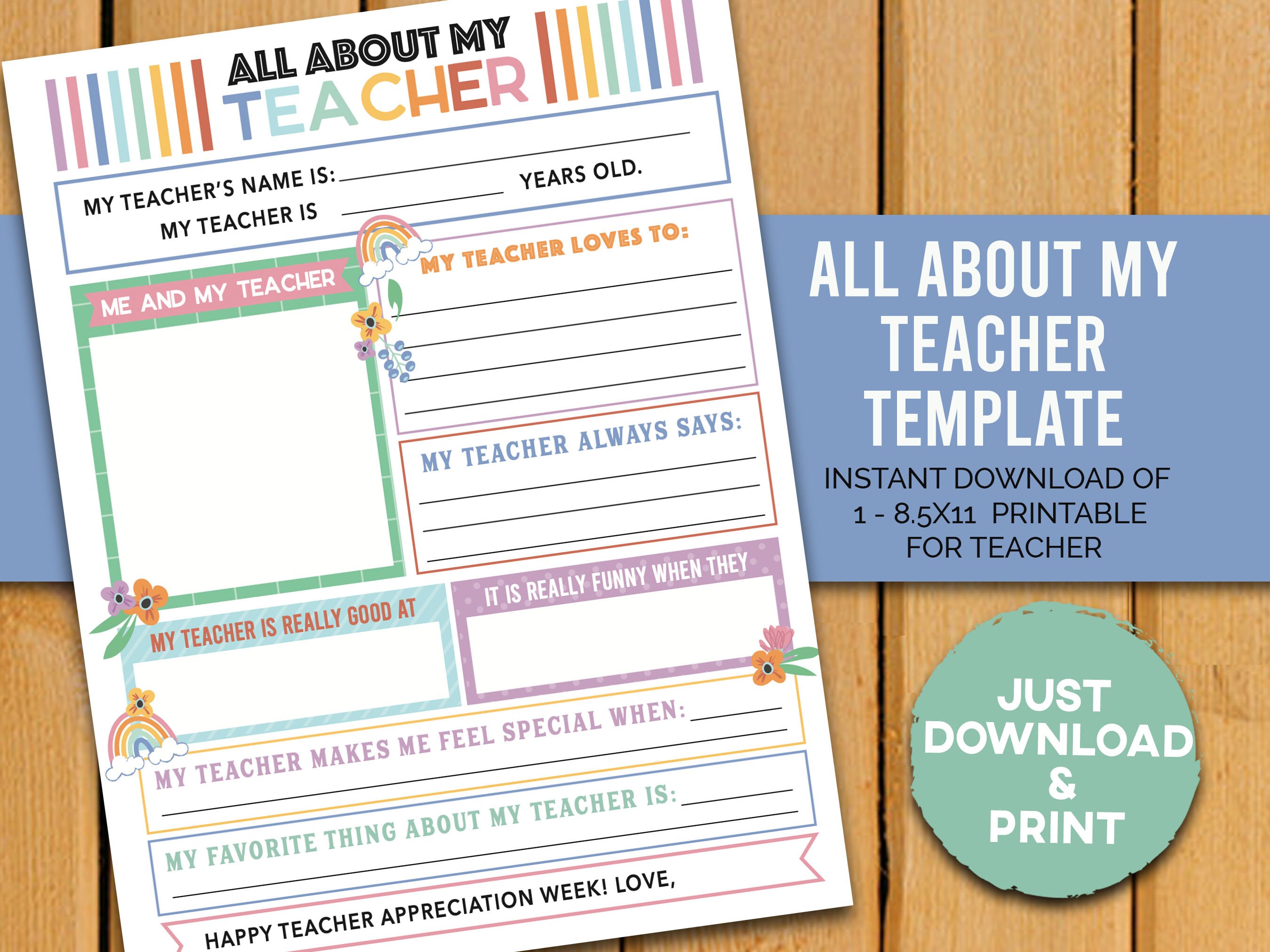 Teacher Appreciation Week Printable, All About My Teacher Template ...