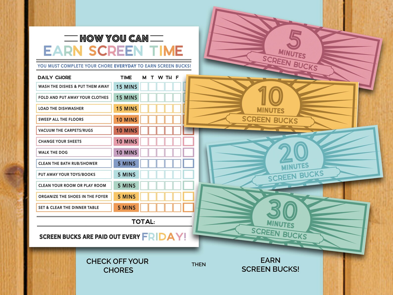 Screen Time Checklist Kids & Teens How to Earn Screen Time - Etsy